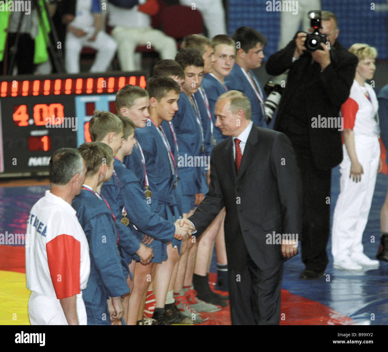 Russian President Vladimir Putin greeting participants in the First ...