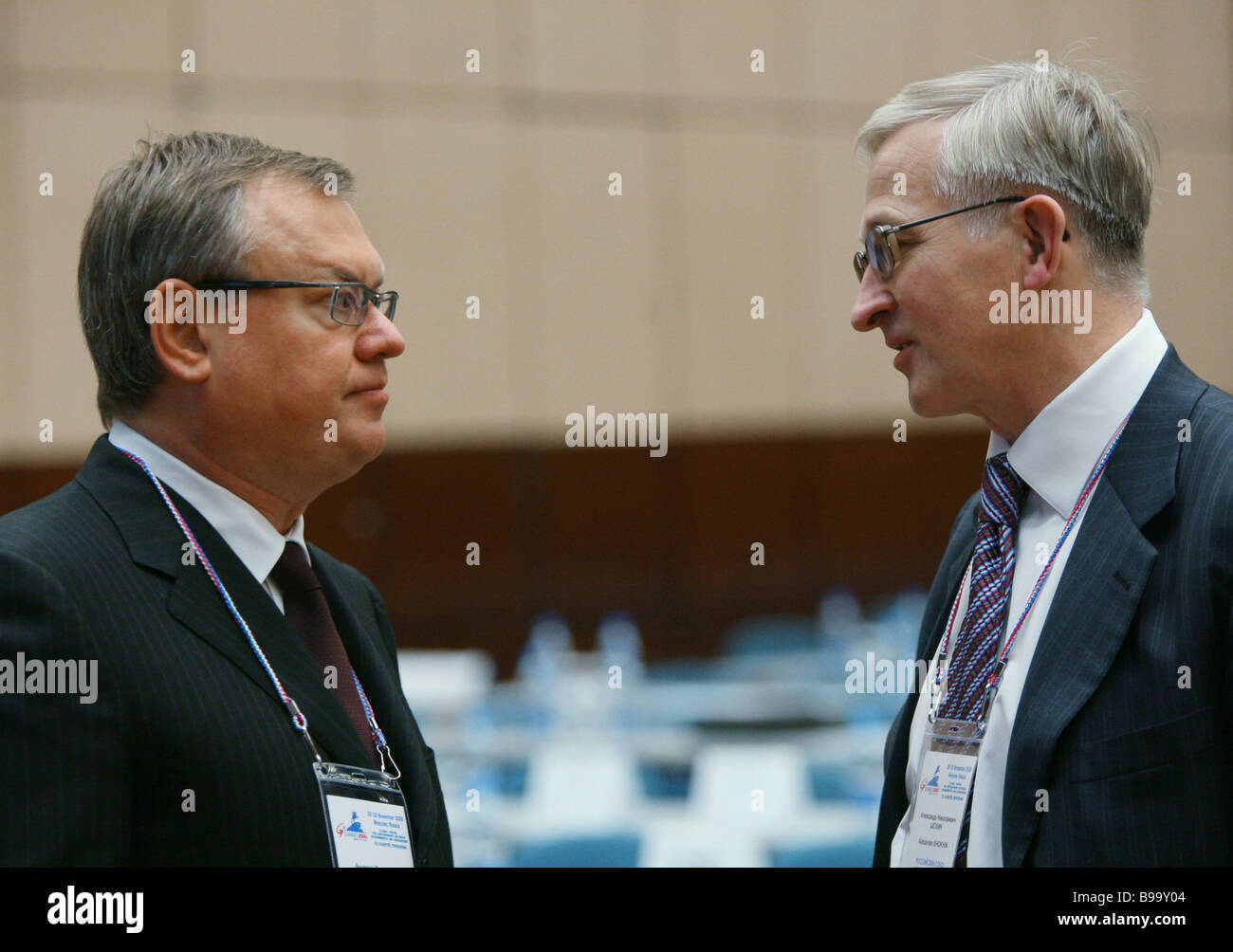 Andrei Kostin Vneshtorgbank CEO left and Alexander Shokhin Russian ...