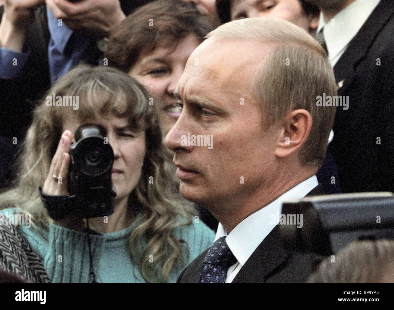 Russian President Vladimir Putin center talks to teachers and residents ...