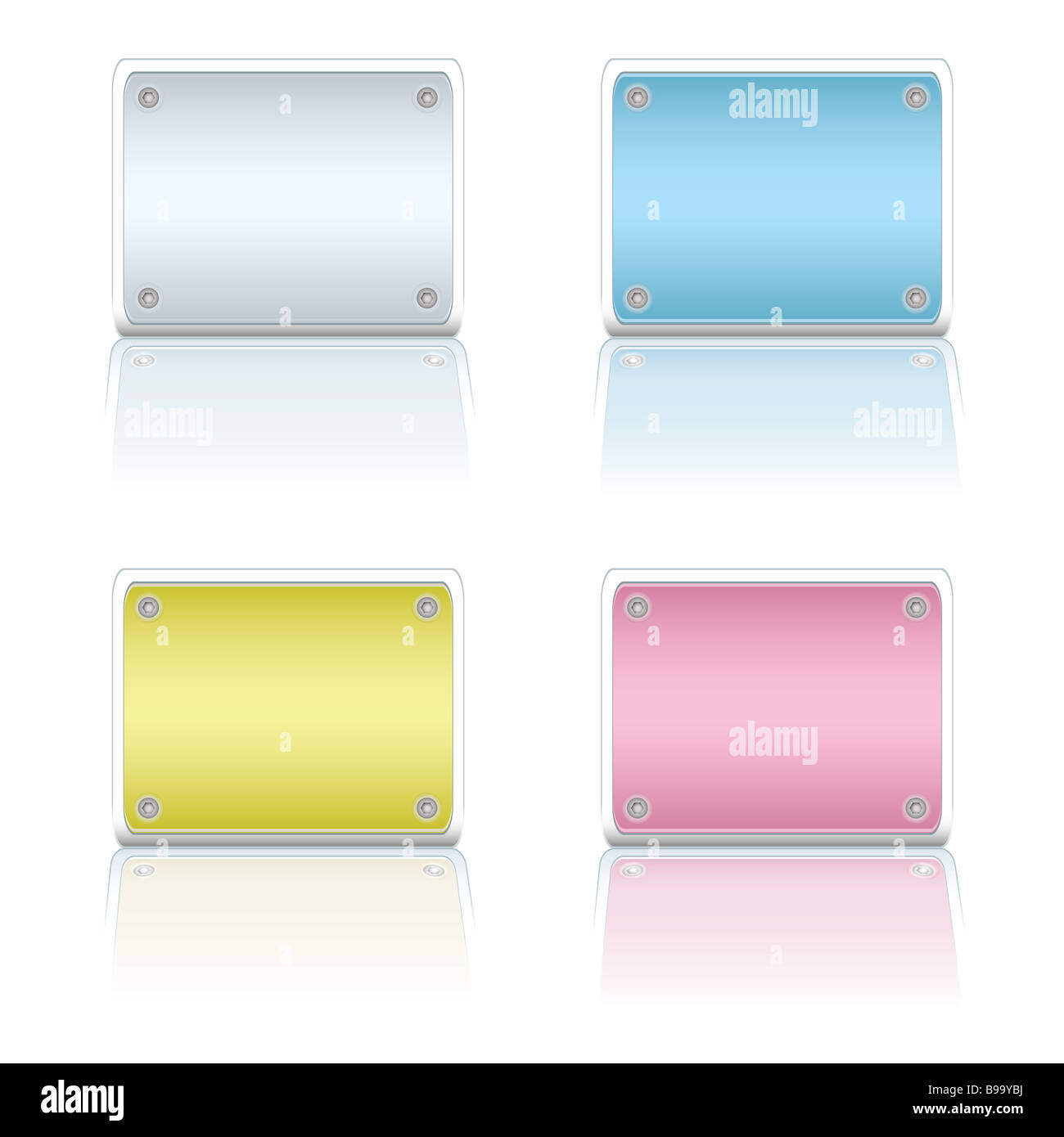 Four colorful metal blank sign with color coded reflections Stock Photo ...