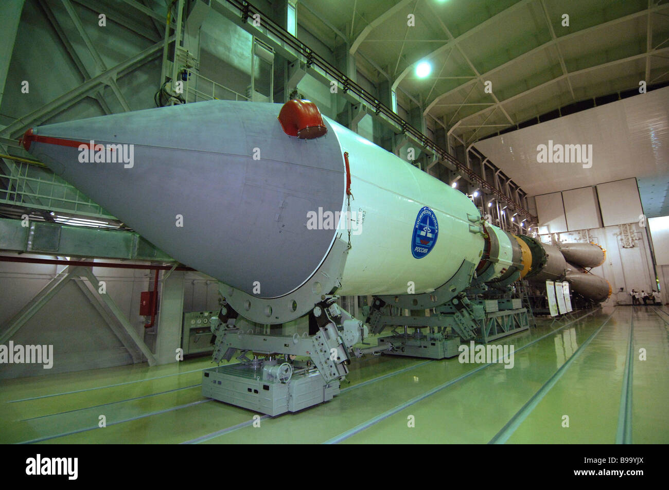The Soyuz 2 carrier rocket in the assembly and test block of the ...