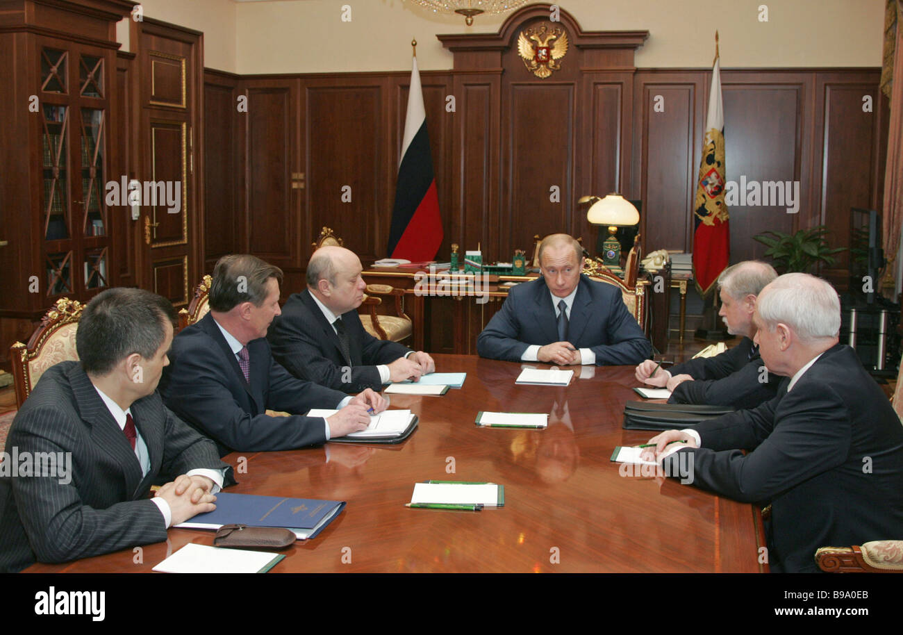 Russian President Vladimir Putin center in the Kremlin during ...