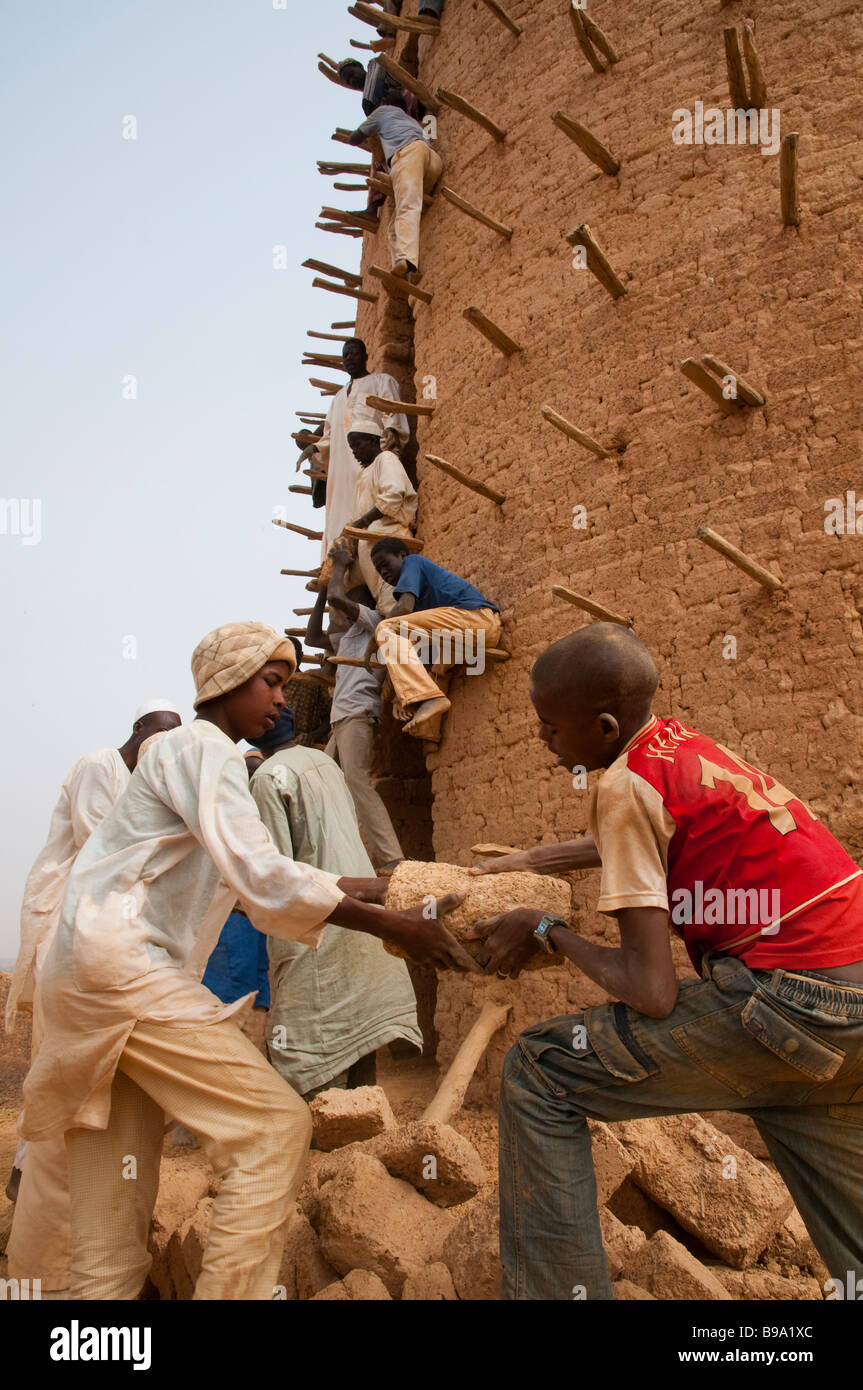 West Africa Burkina Fasso Northern Burkina Bani Mosque and minarets ...
