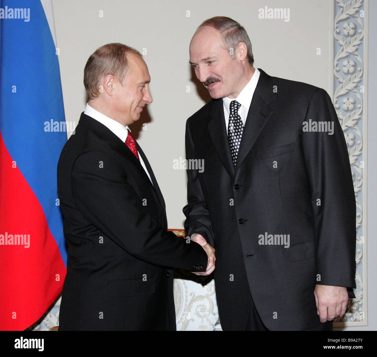 Russian president Vladimir Putin meeting his Belarussian counterpart ...