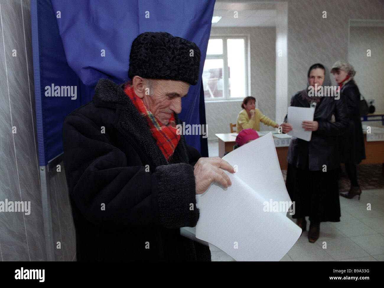 Residents of old Beno Yurt village in Chechnya at polling station No ...