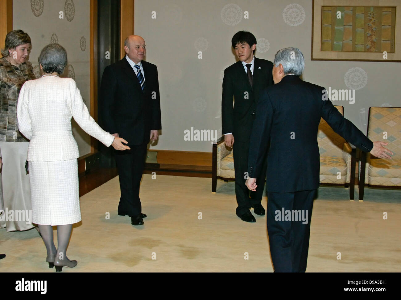 Russian Prime Minister Mikhail Fradkov background left and his wife ...