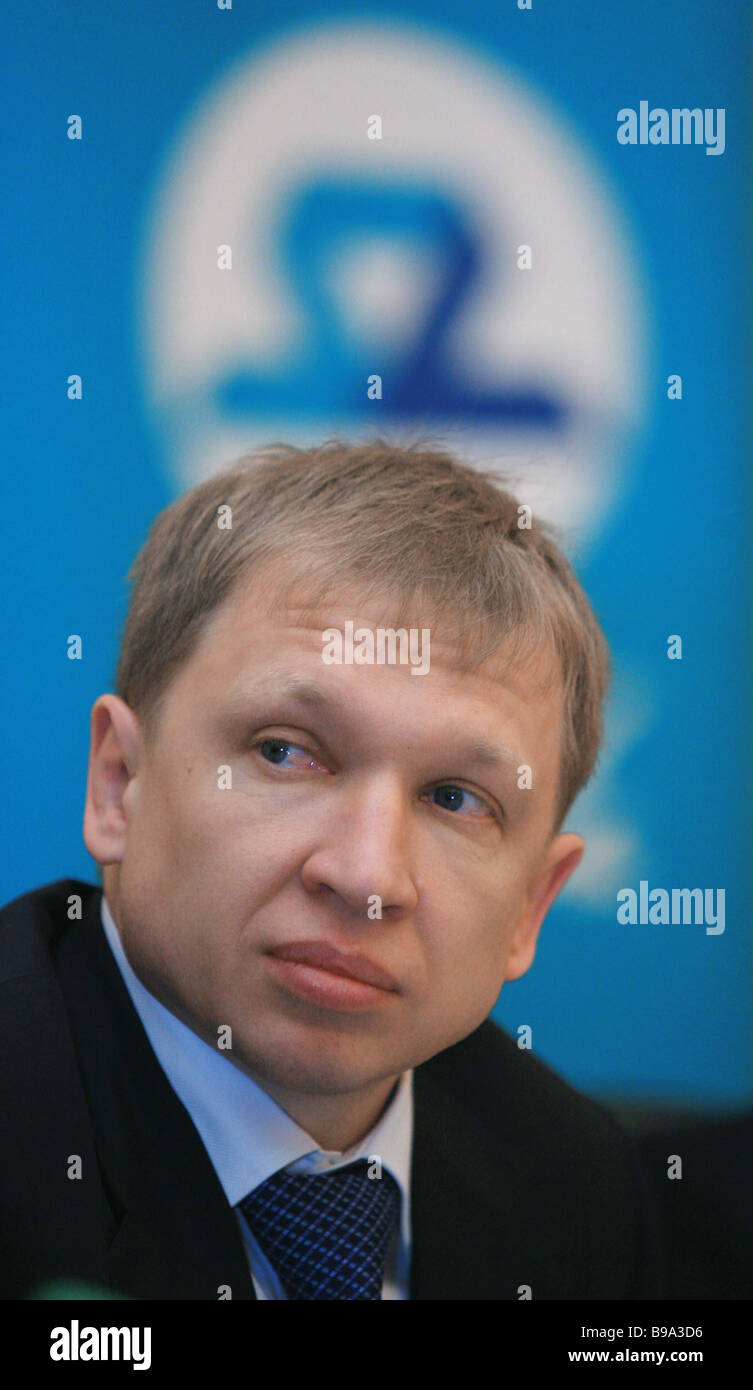 Sky Link CEO Alexander Nesterov at a joint news briefing by Microsoft Rus and Sky Link Stock ...