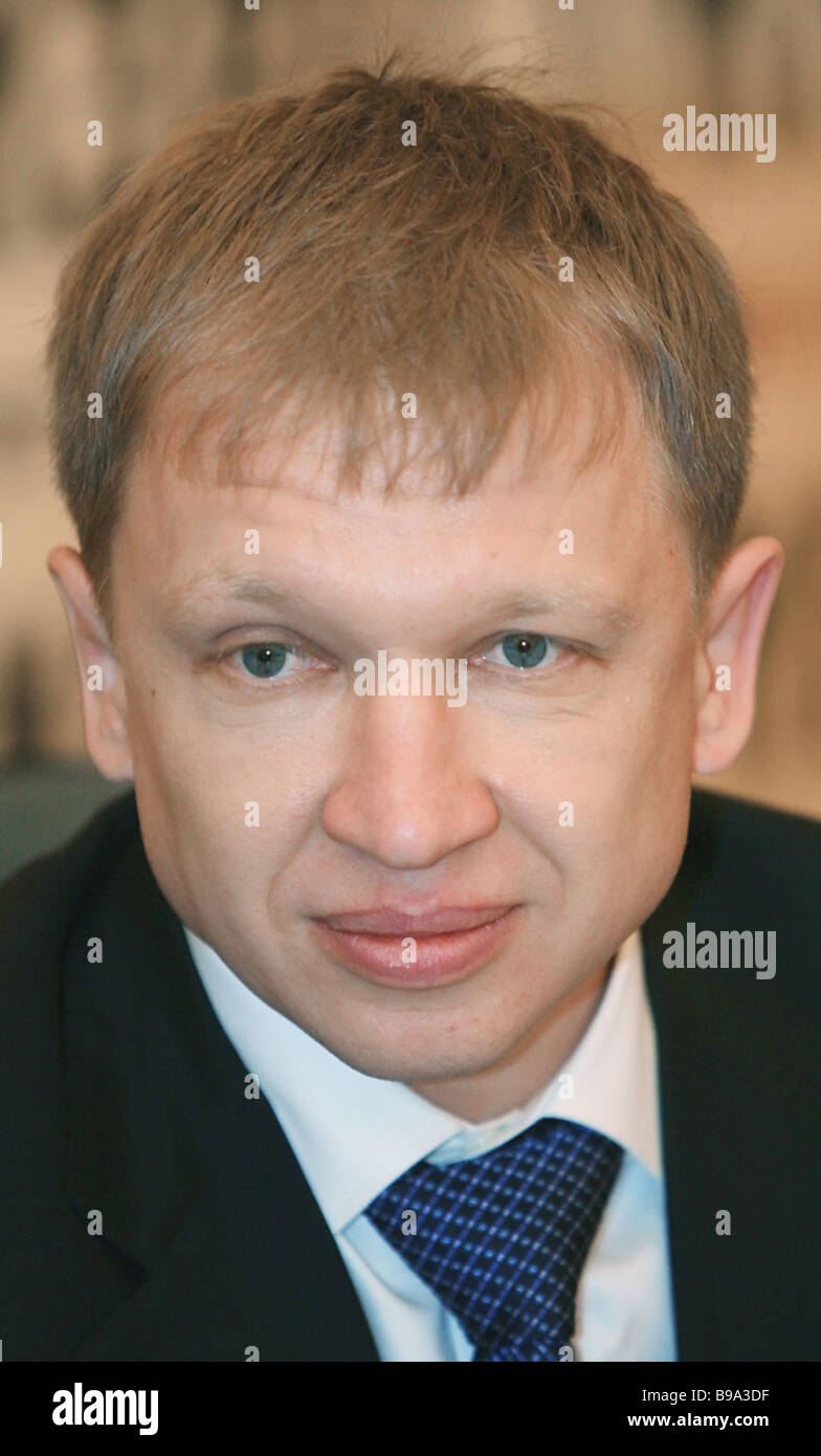 Sky Link CEO Alexander Nesterov at a joint news briefing by Microsoft Rus and Sky Link Stock ...