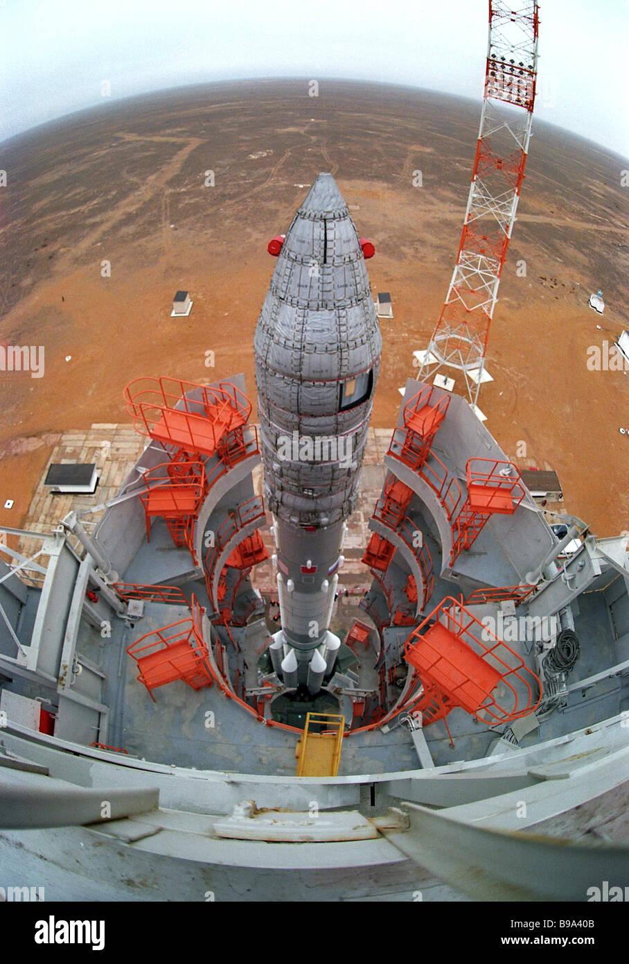 A Proton M booster rocket orbits the U S spacecraft AMS 23 Stock Photo ...