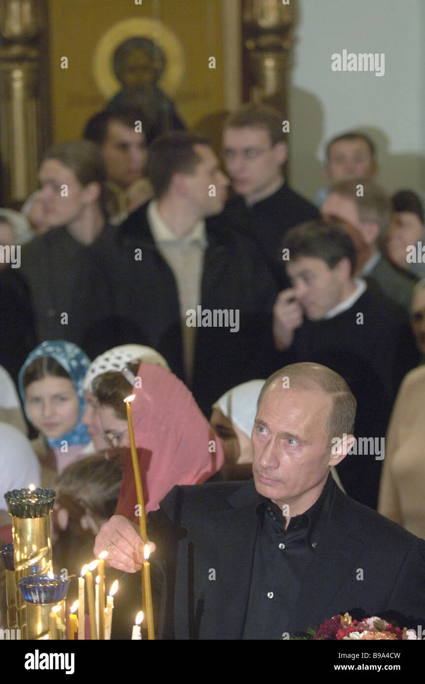 Russian President Vladimir Putin attending a Christmas service in the ...