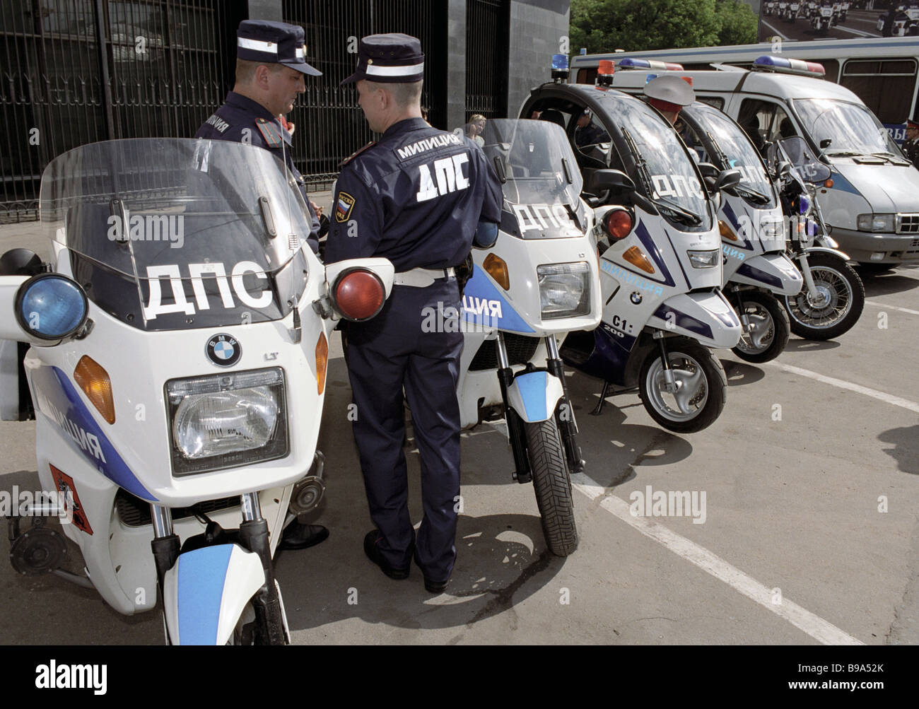 Road police service RPS officers against the background of RPS ...