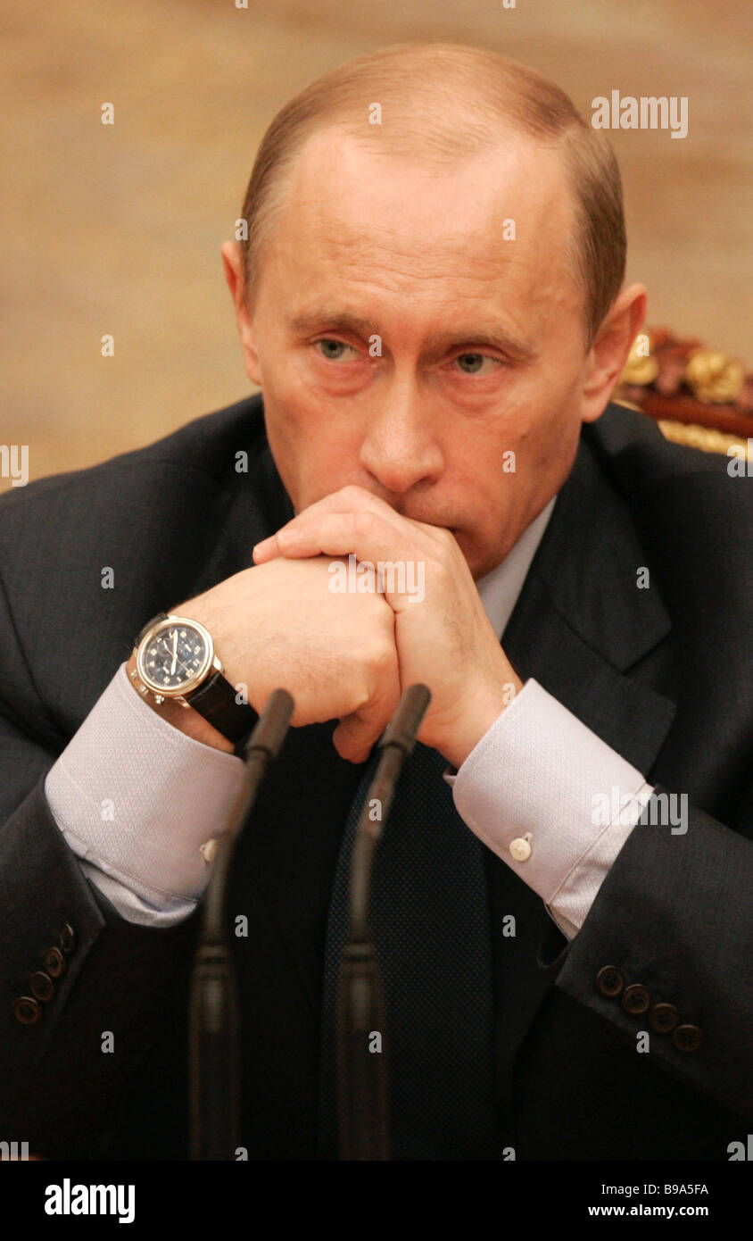 Russian President Vladimir Putin during a Kremlin conference with ...