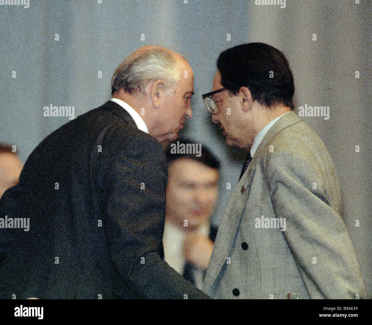 USSR President Mikhail Gorbachev left and deputy Pavel Bunich right ...