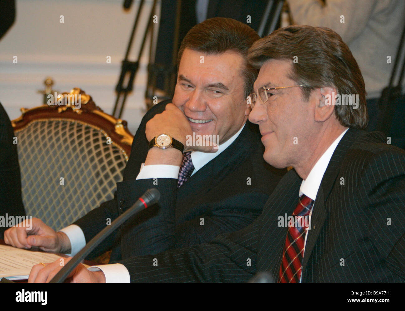 Ukrainian President Viktor Yushchenko right and Prime Minister Viktor ...
