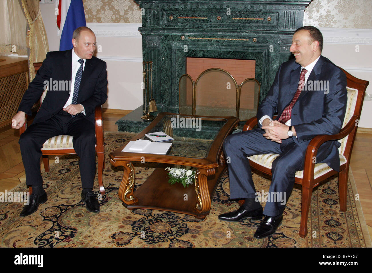 Presidents of Russia and Azerbaijan Vladimir Putin and Ilkham Aliev ...