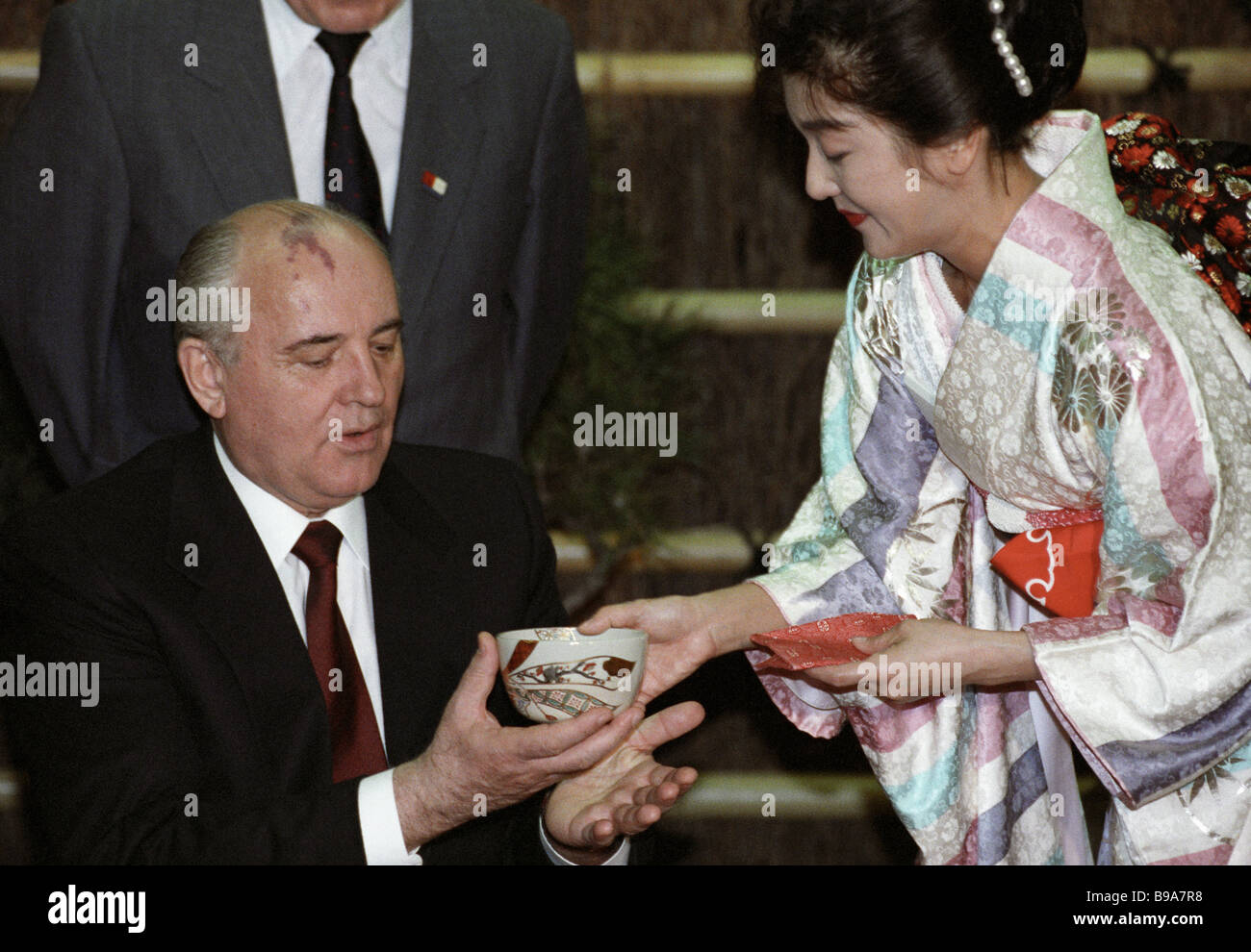 U S S R President Mikhail Gorbachev left attending a tea ceremony at ...