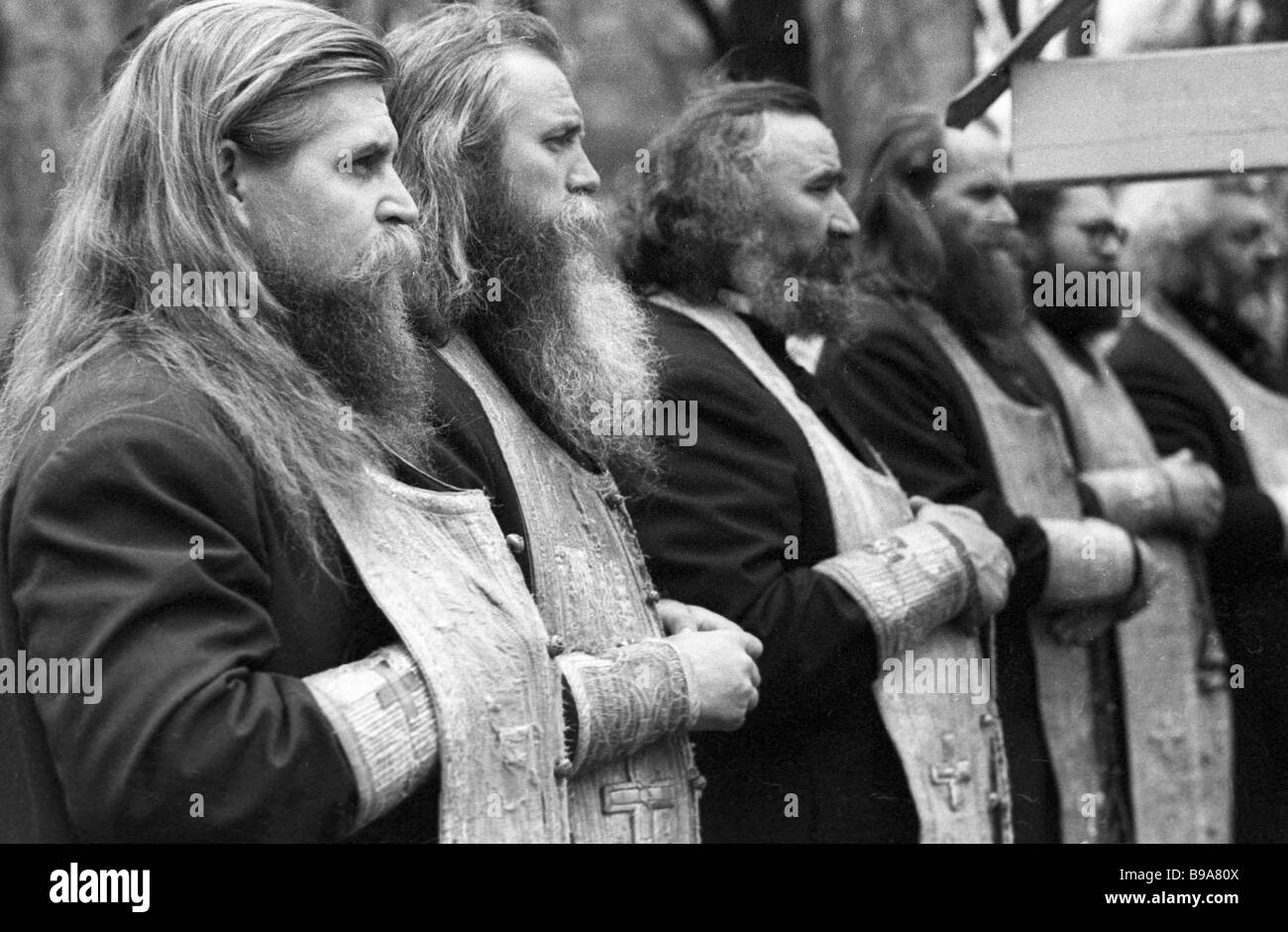 Orthodox Old Rite Church priests conducting a religious procession to ...