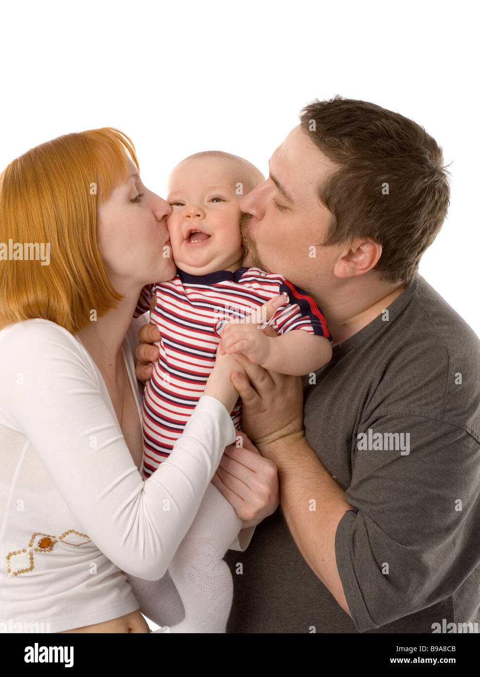 the mother father and son on white background Stock Photo - Alamy