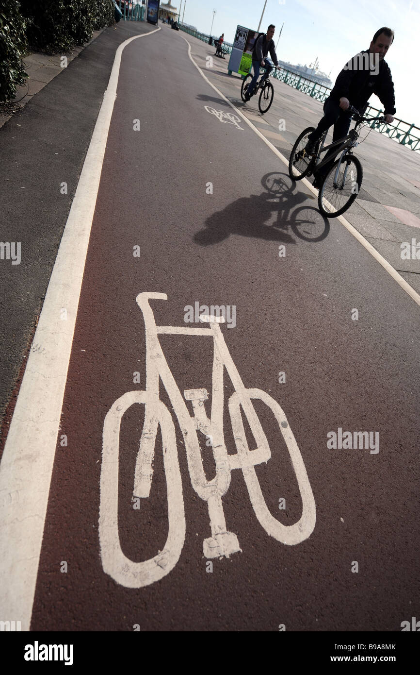 An official cycle lane along Brighton seafront March 2009 Stock Photo ...