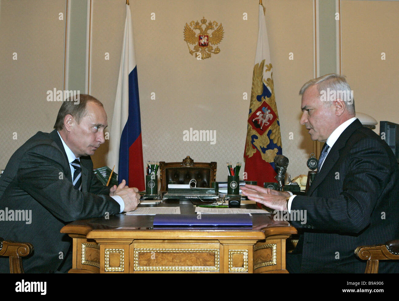 Russian President Vladimir Putin and Viktor Rashnikov chairman of the ...