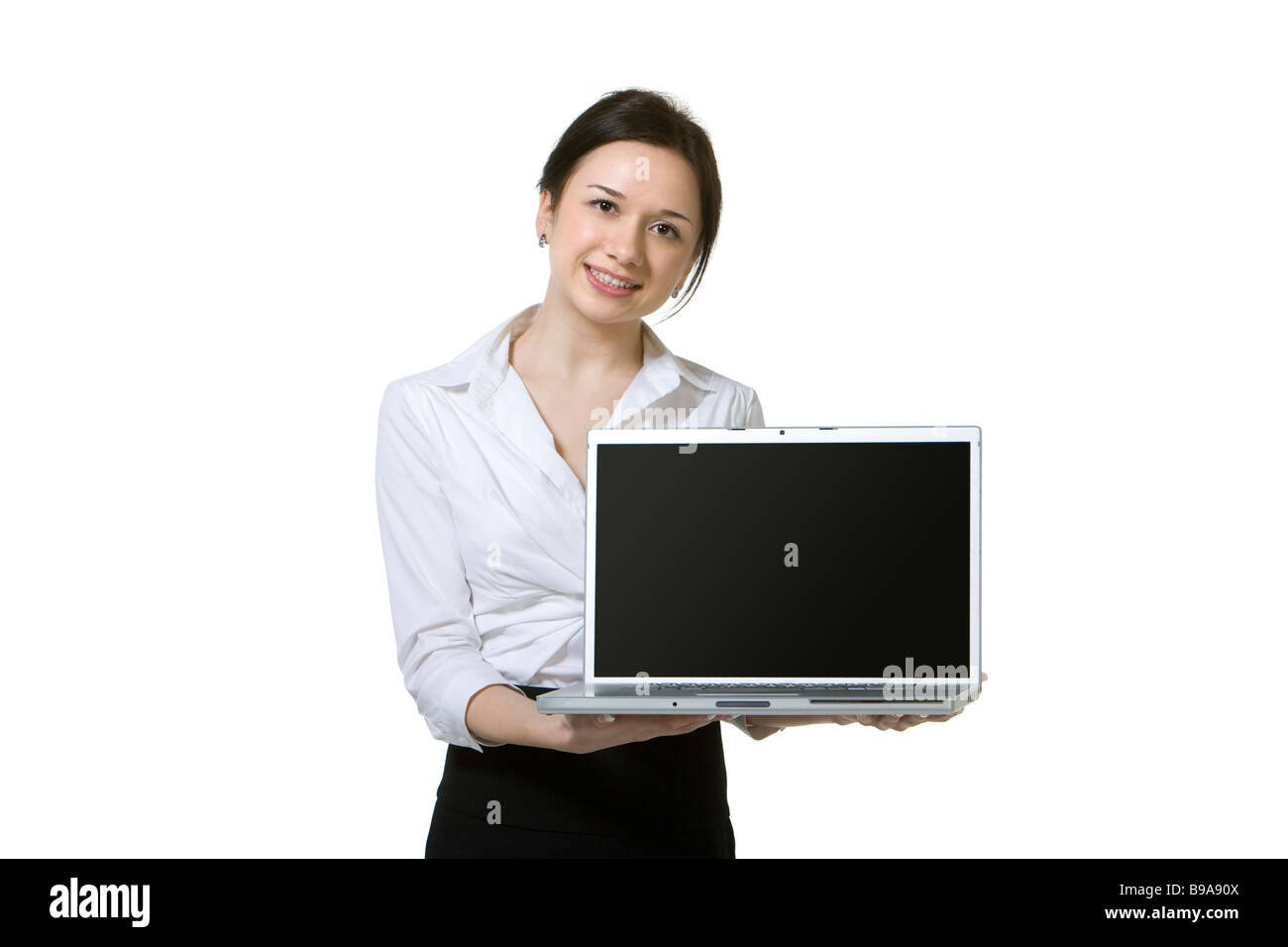 Holding laptop hispanic woman hi-res stock photography and images - Alamy