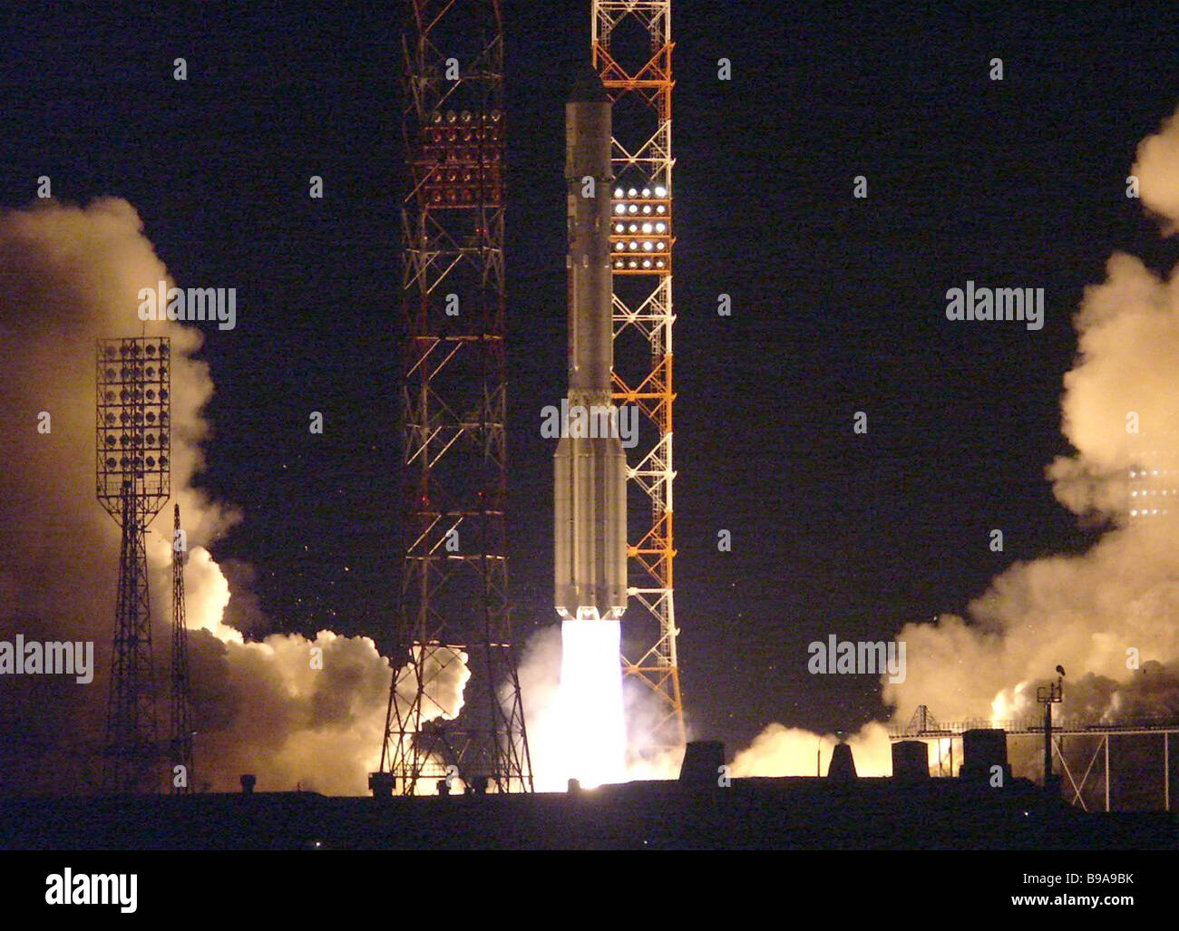 Russian boosters as part of the Proton M launch vehicle launching the ...