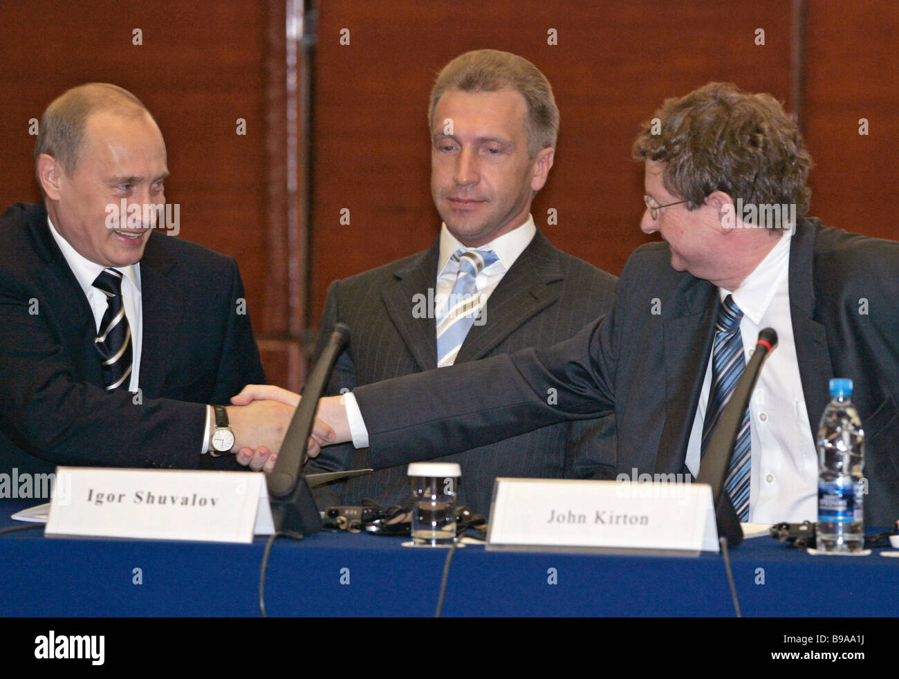 Russian President Vladimir Putin his aide Igor Shuvalov and director of ...