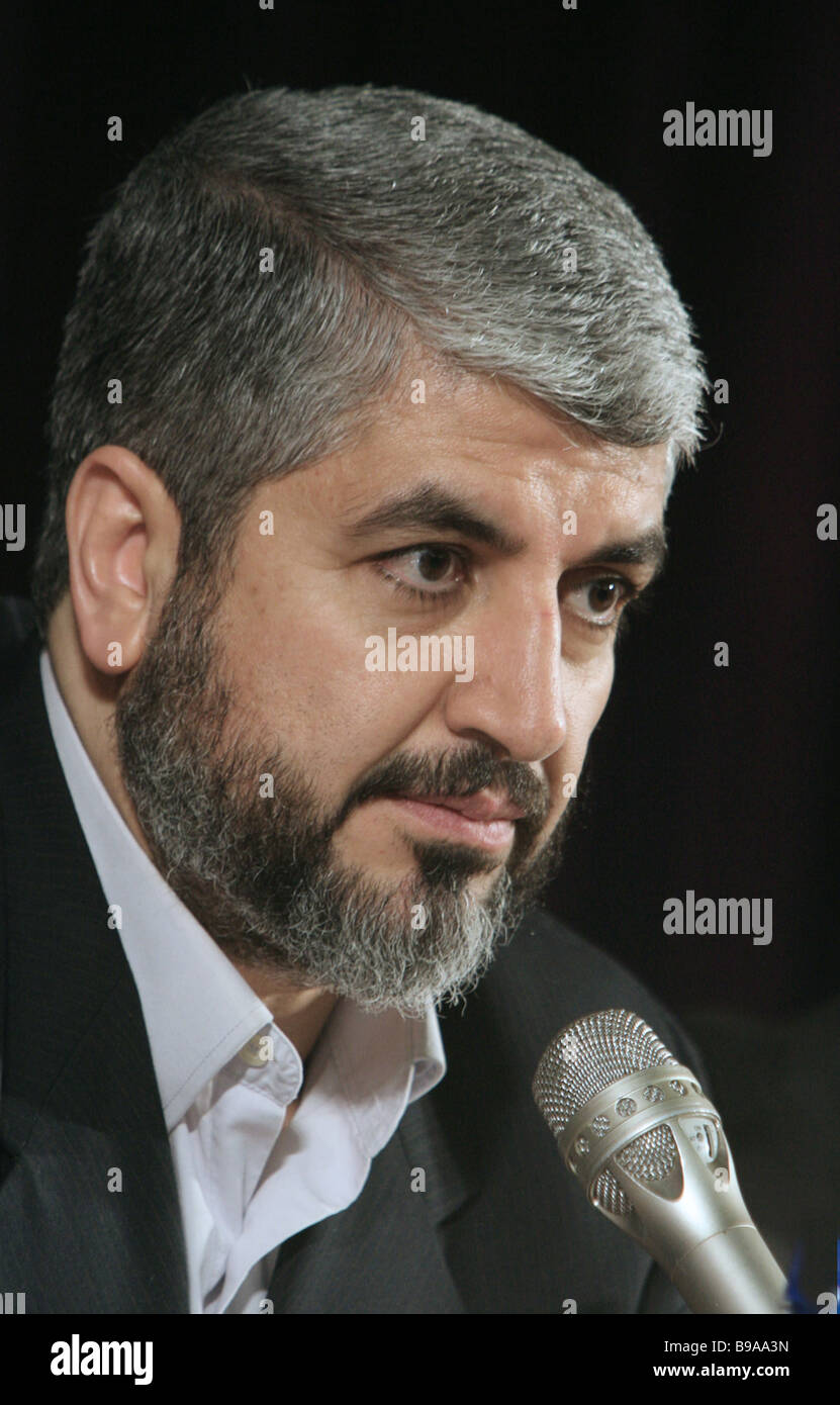 Haled Mashaal HAMAS Political Bureau leader addresses a news conference ...
