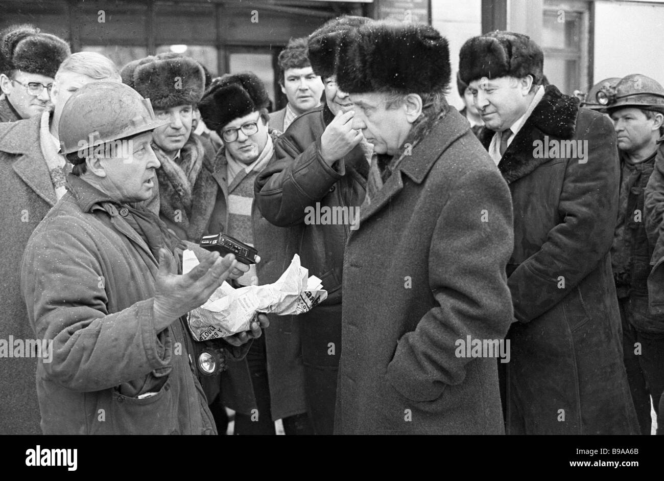 USSR Vice President Gennady Yanayev speaking with the miners of the ...