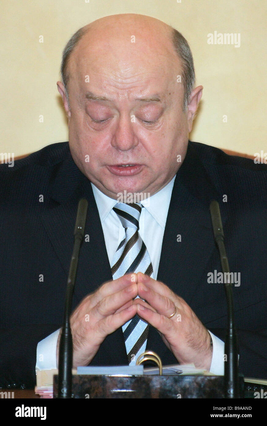 Russian Prime Minister Mikhail Fradkov at a Russian government session ...