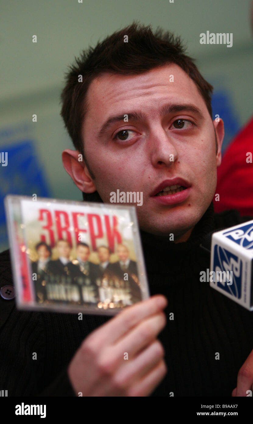 Roma Zver Bilyk the lead singer of the Zveri band at a RIA Novosti news ...