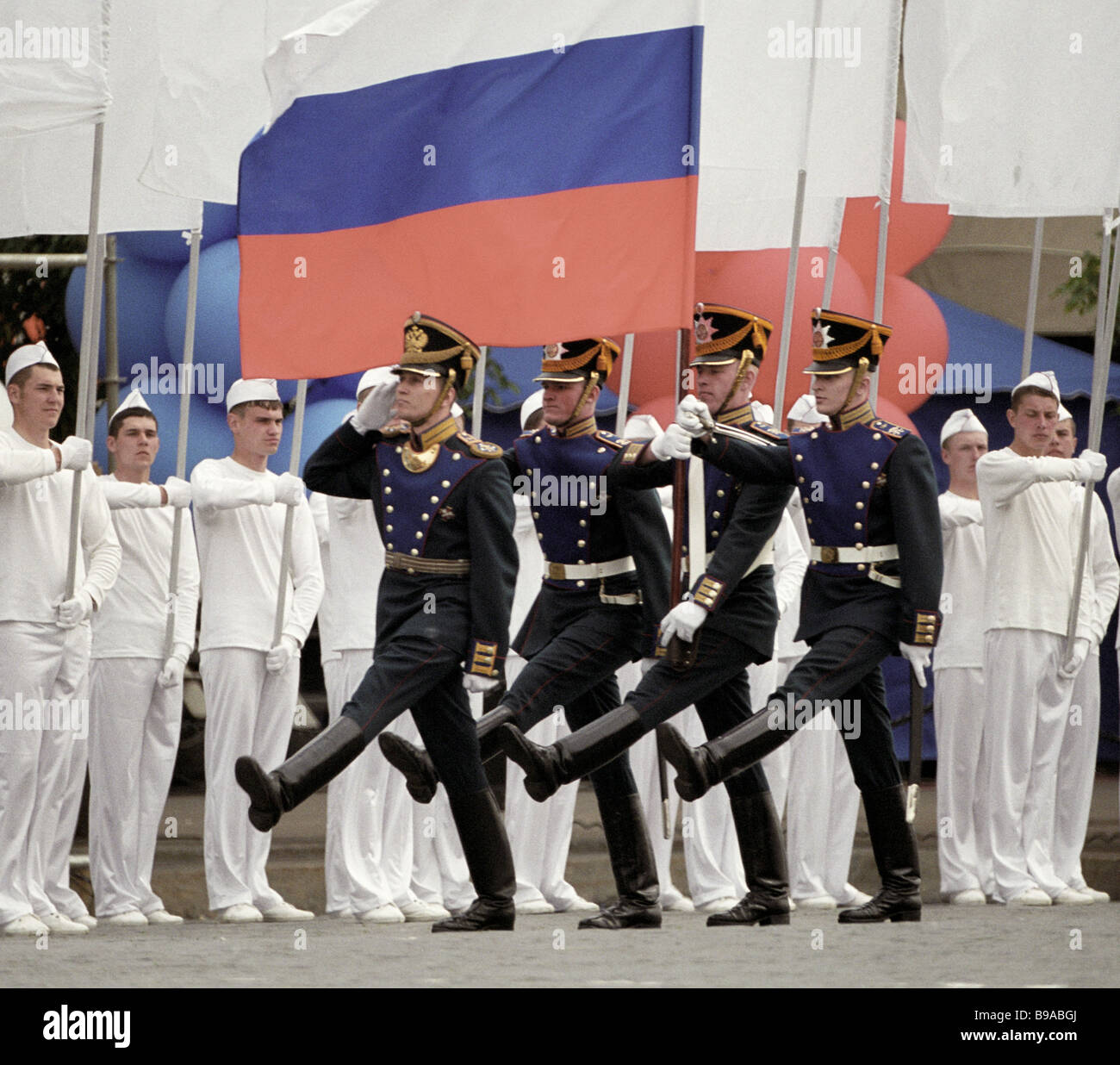 Bringing out Russian state flag during Russia Day celebrations Stock ...