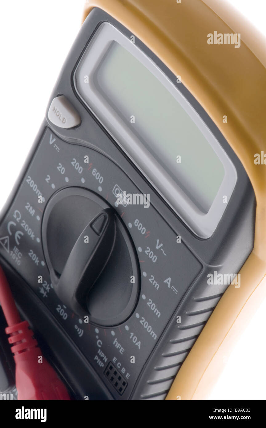 object on white electrical measurement Digital multimeter Stock Photo ...