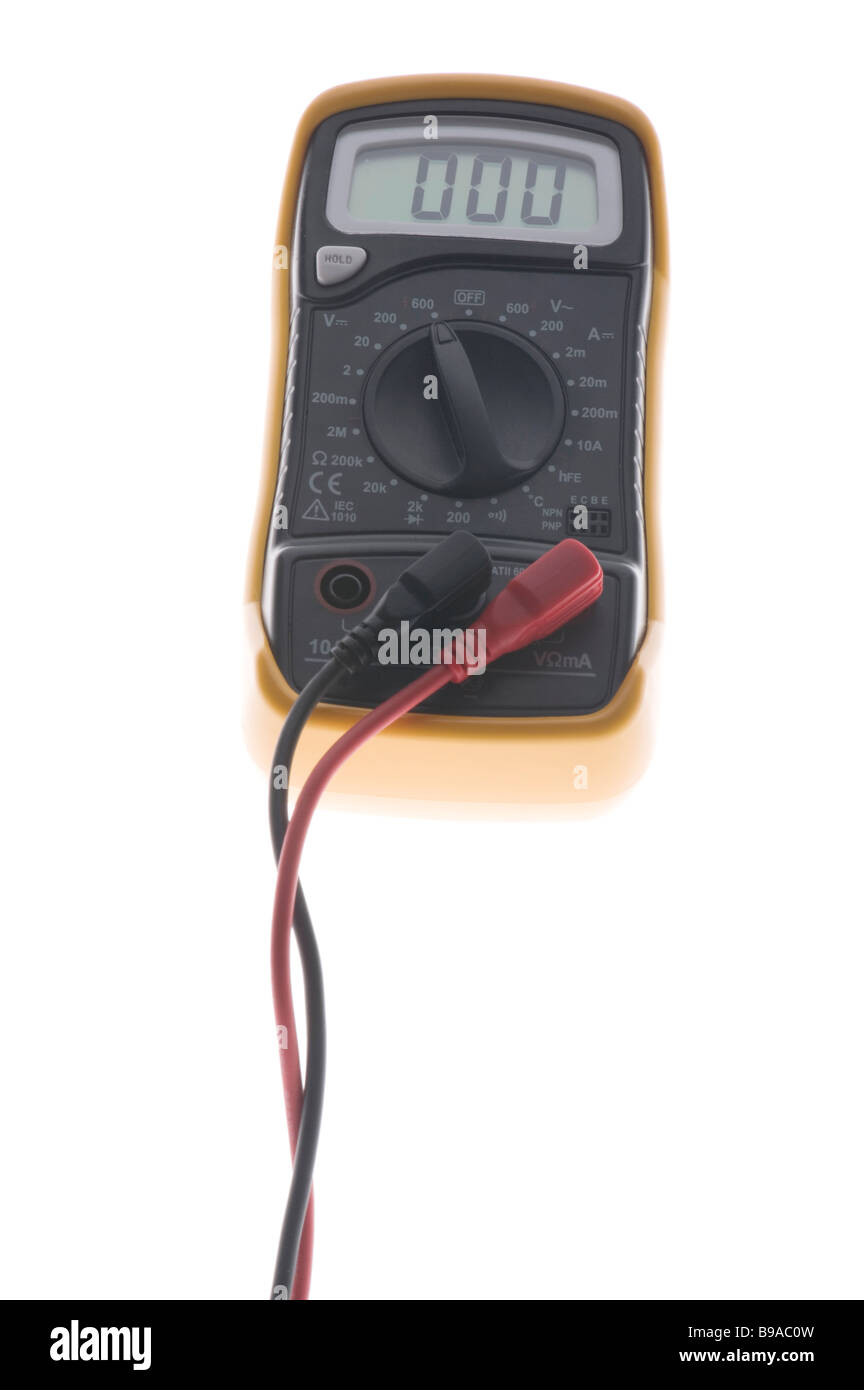 object on white electrical measurement Digital multimeter Stock Photo ...