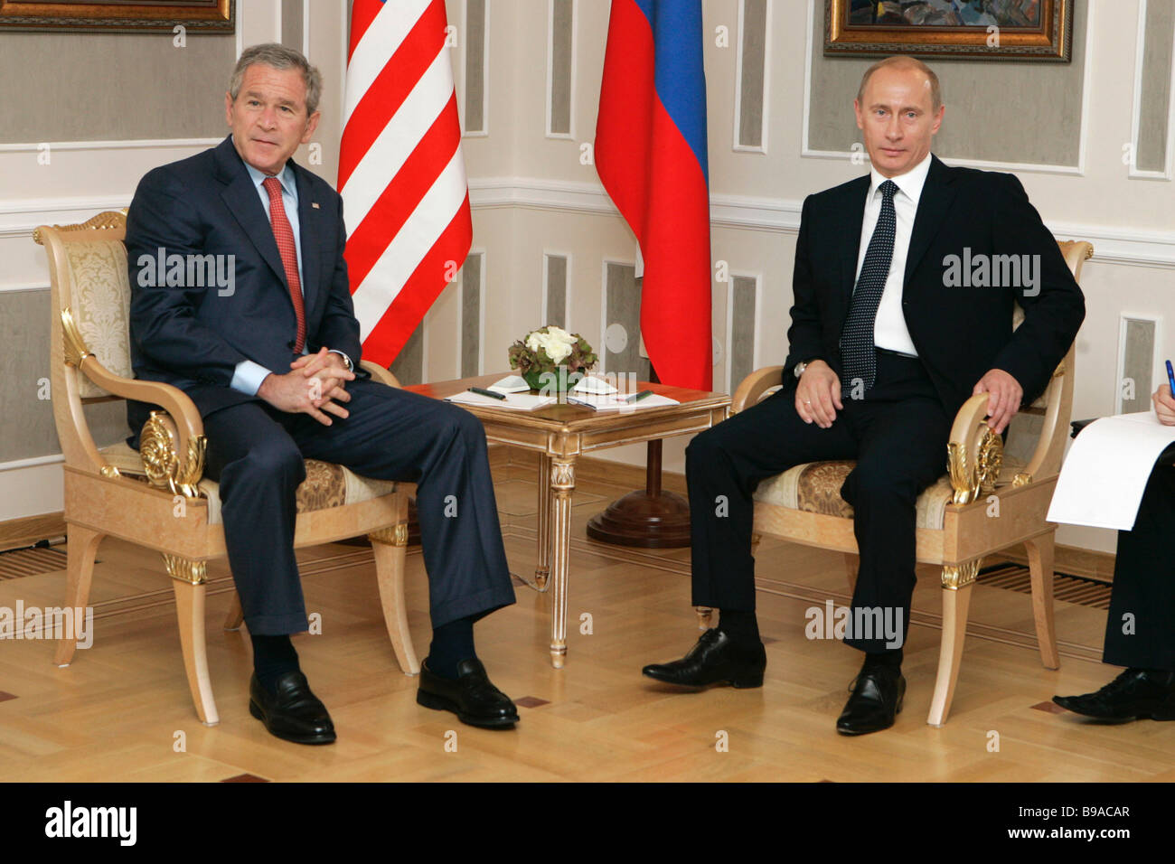 Presidents Vladimir Putin of Russia and George Bush of the U S from ...