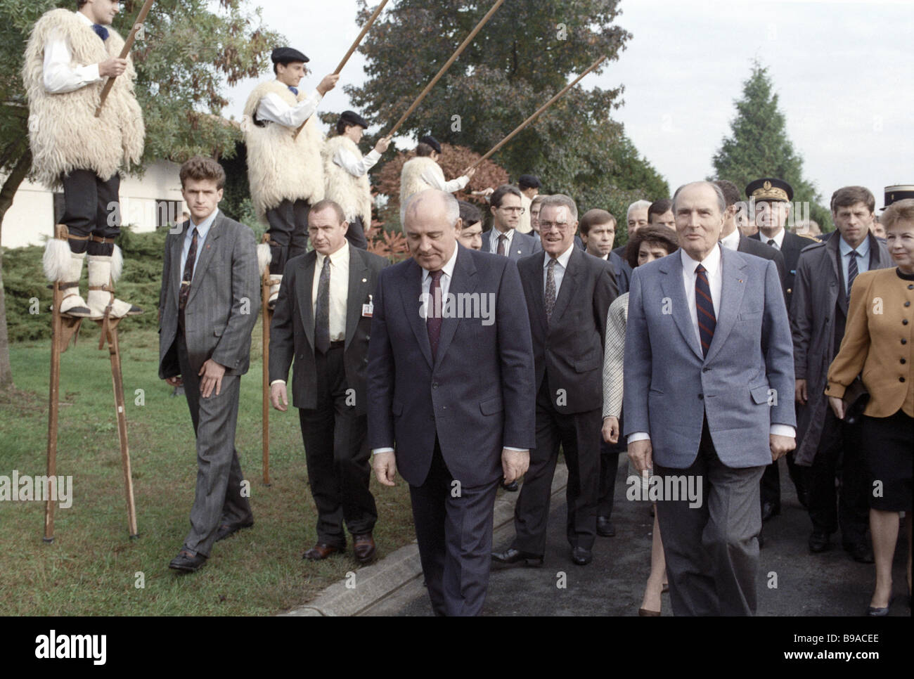 USSR President Mikhail Gorbachev second right and French President ...