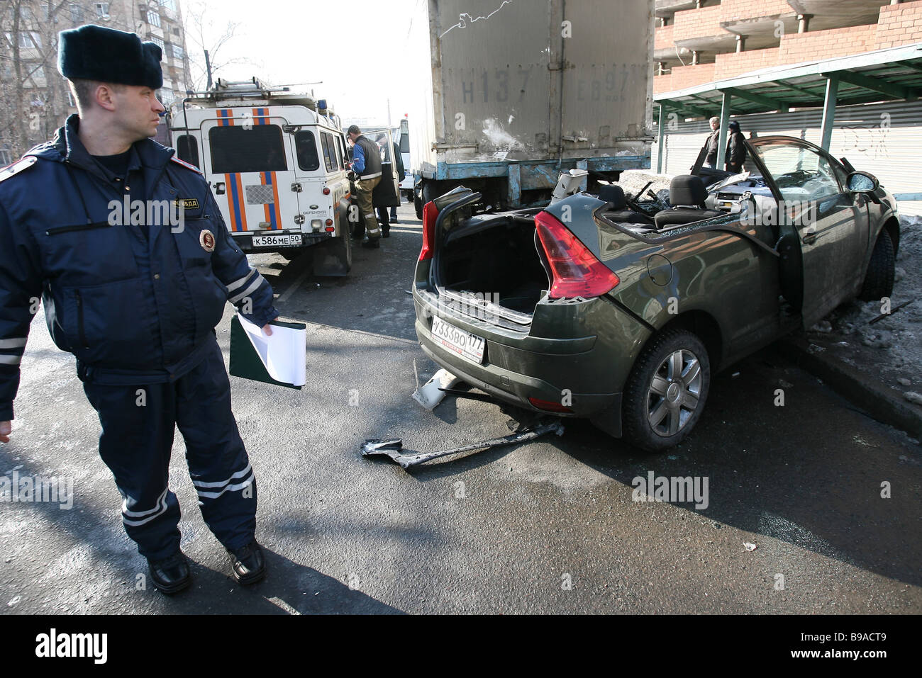 A Citroen C4 crashed in a traffic accident Bochkov Street Moscow Stock ...