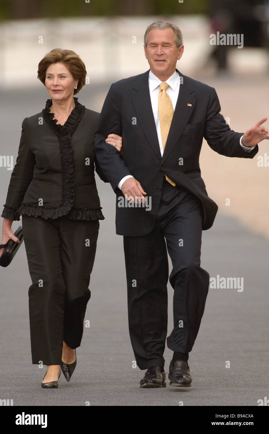 U S President George W Bush and Laura Bush before the informal dinner ...