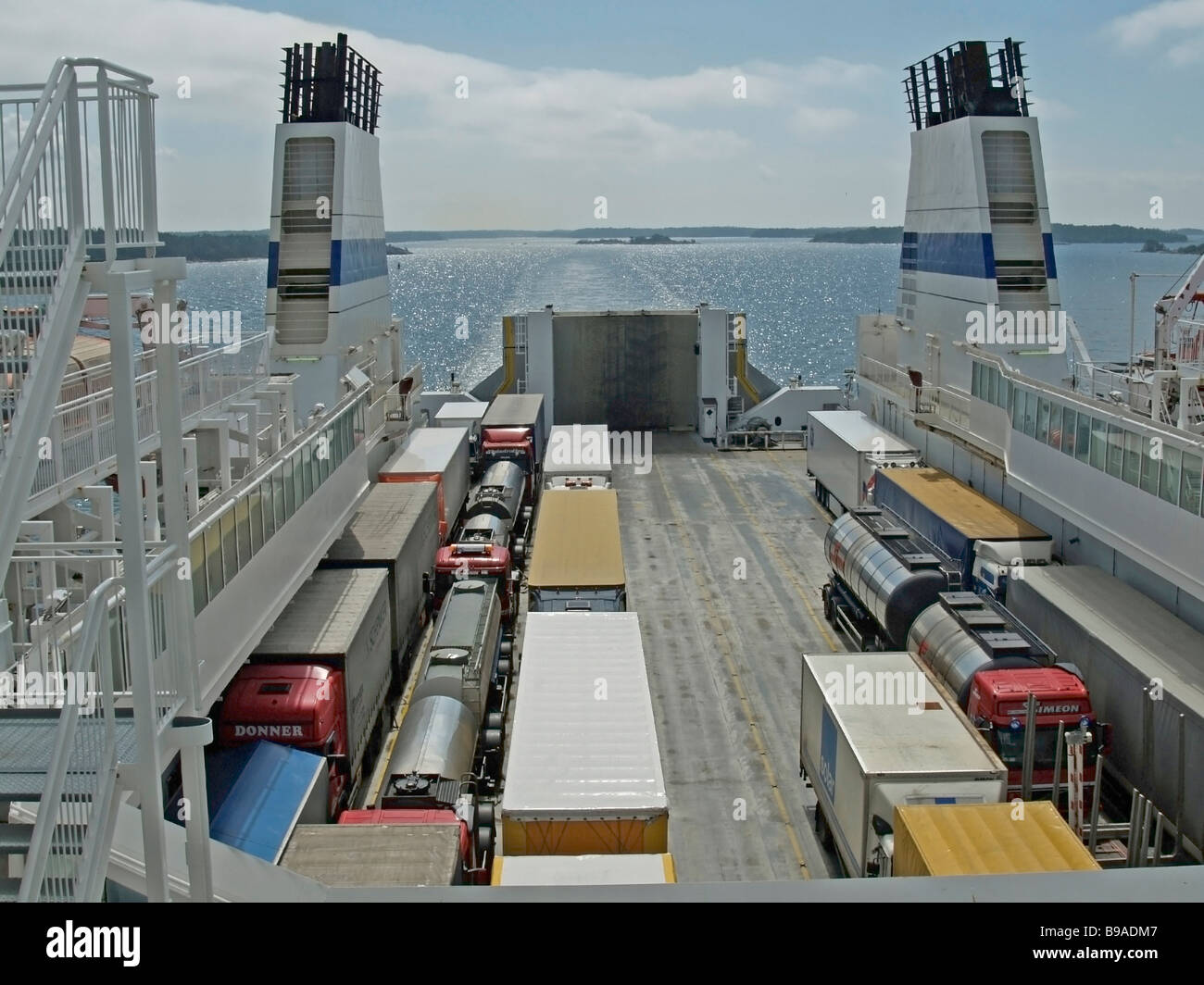 transportation of cargo in lorries on a roll on roll of ship on the ...