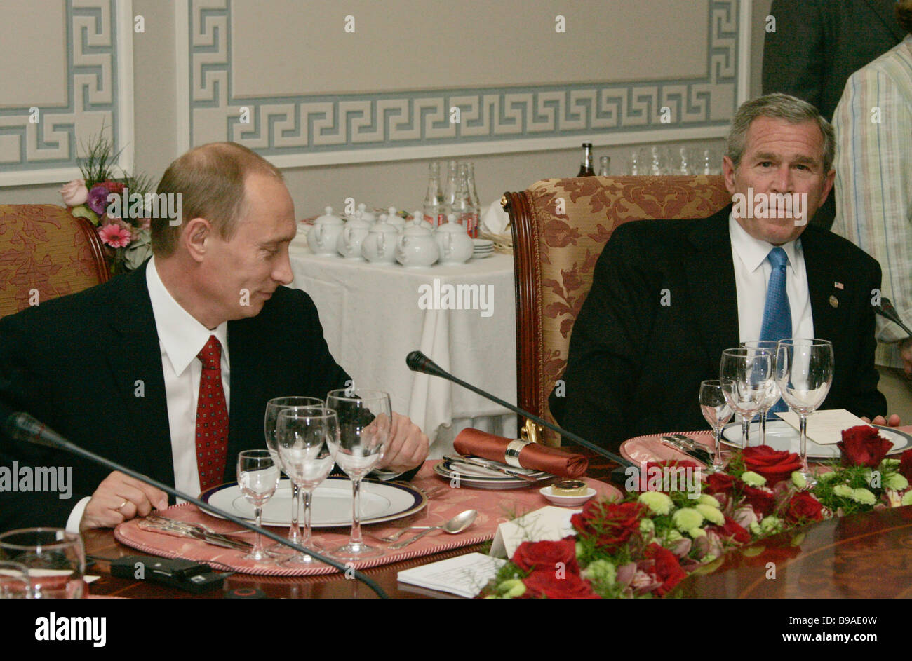 Left to right Presidents Vladimir Putin of Russia and George W Bush of ...