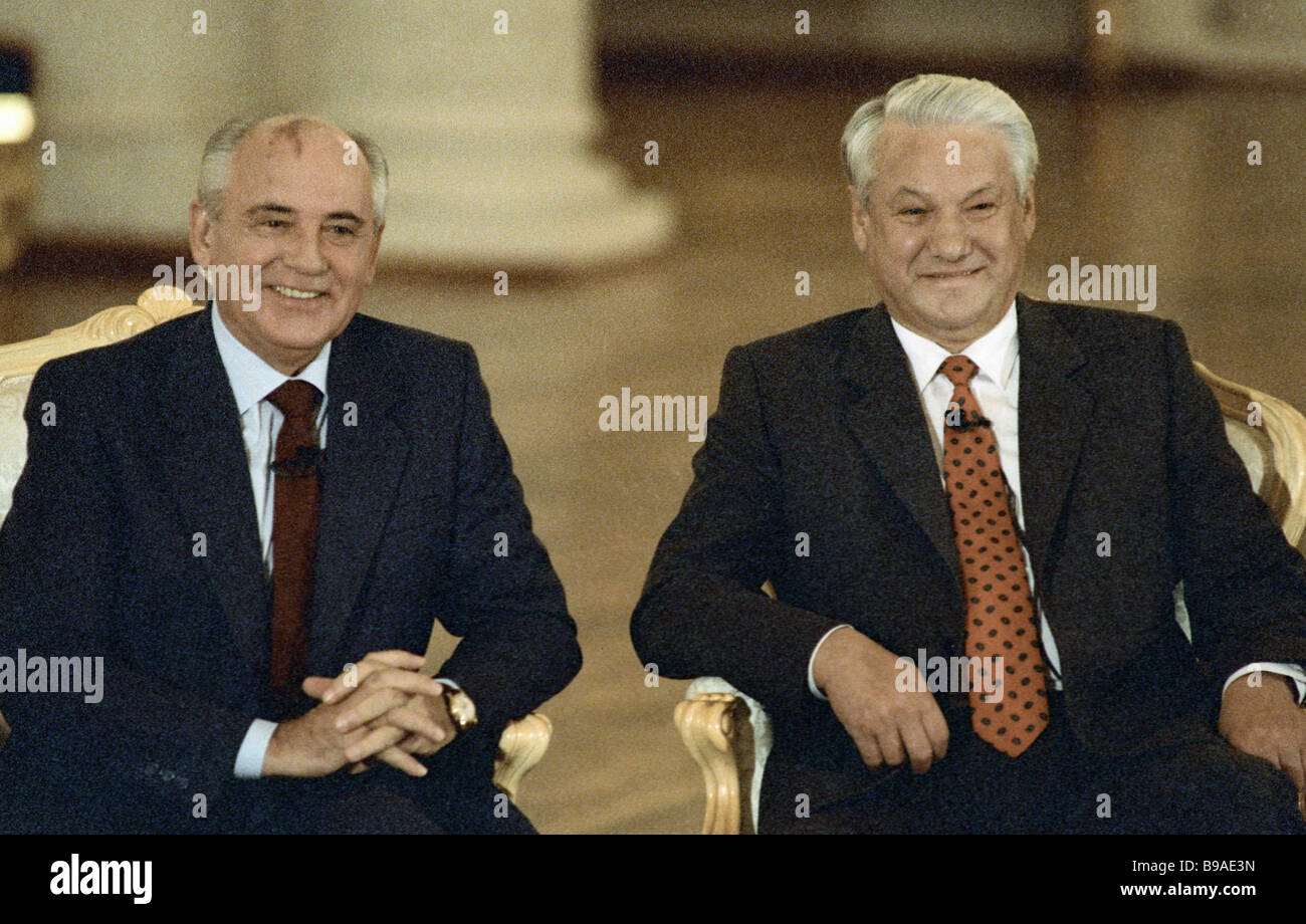 The U S S R President Mikhail Gorbachev left and Russian President ...