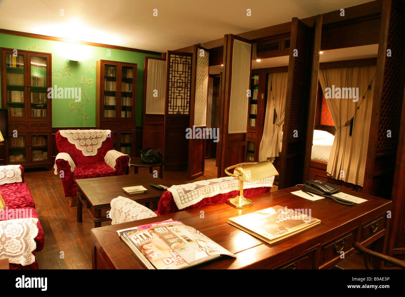 Bedroom of an exclusive Beijing club the China Club Stock Photo - Alamy