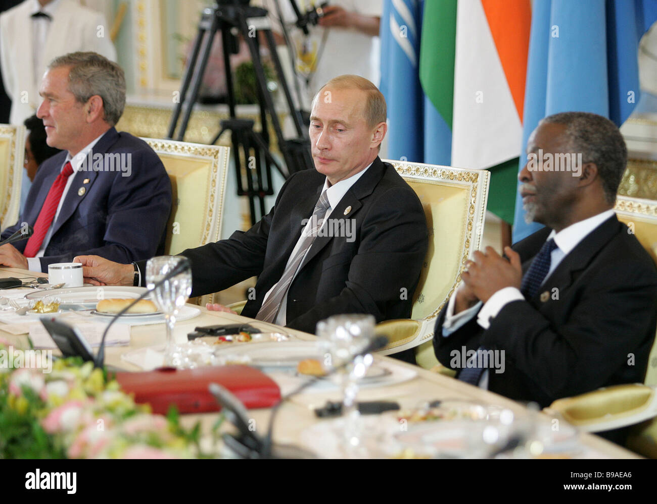 U S President George Bush Russian President Vladimir Putin and ...