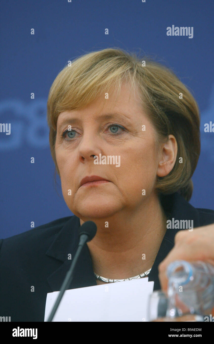 German Chancellor Angela Merkel addressing a news briefing in the ...