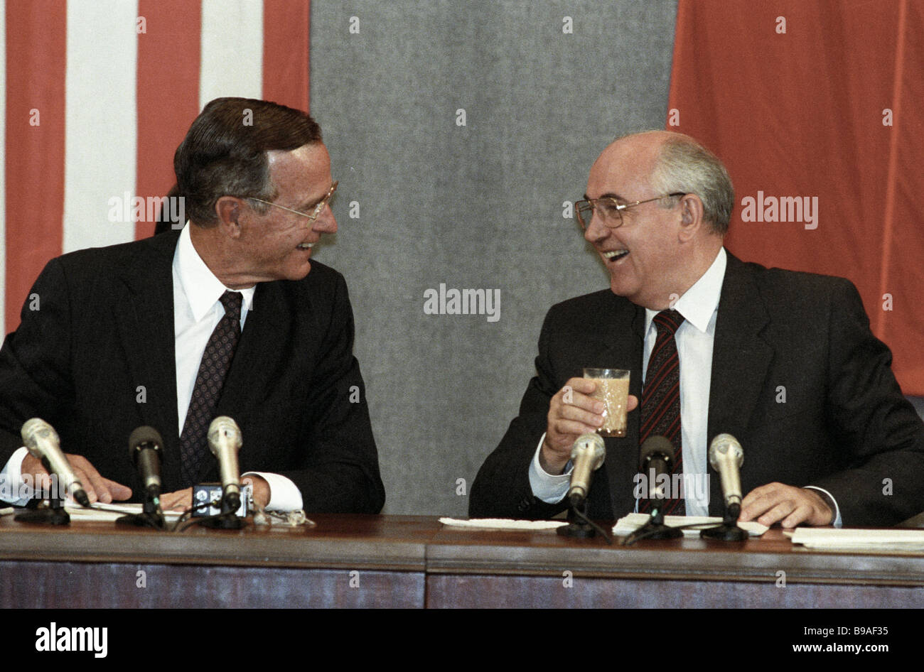 US President George Bush left and his Soviet counterpart Mikhail ...