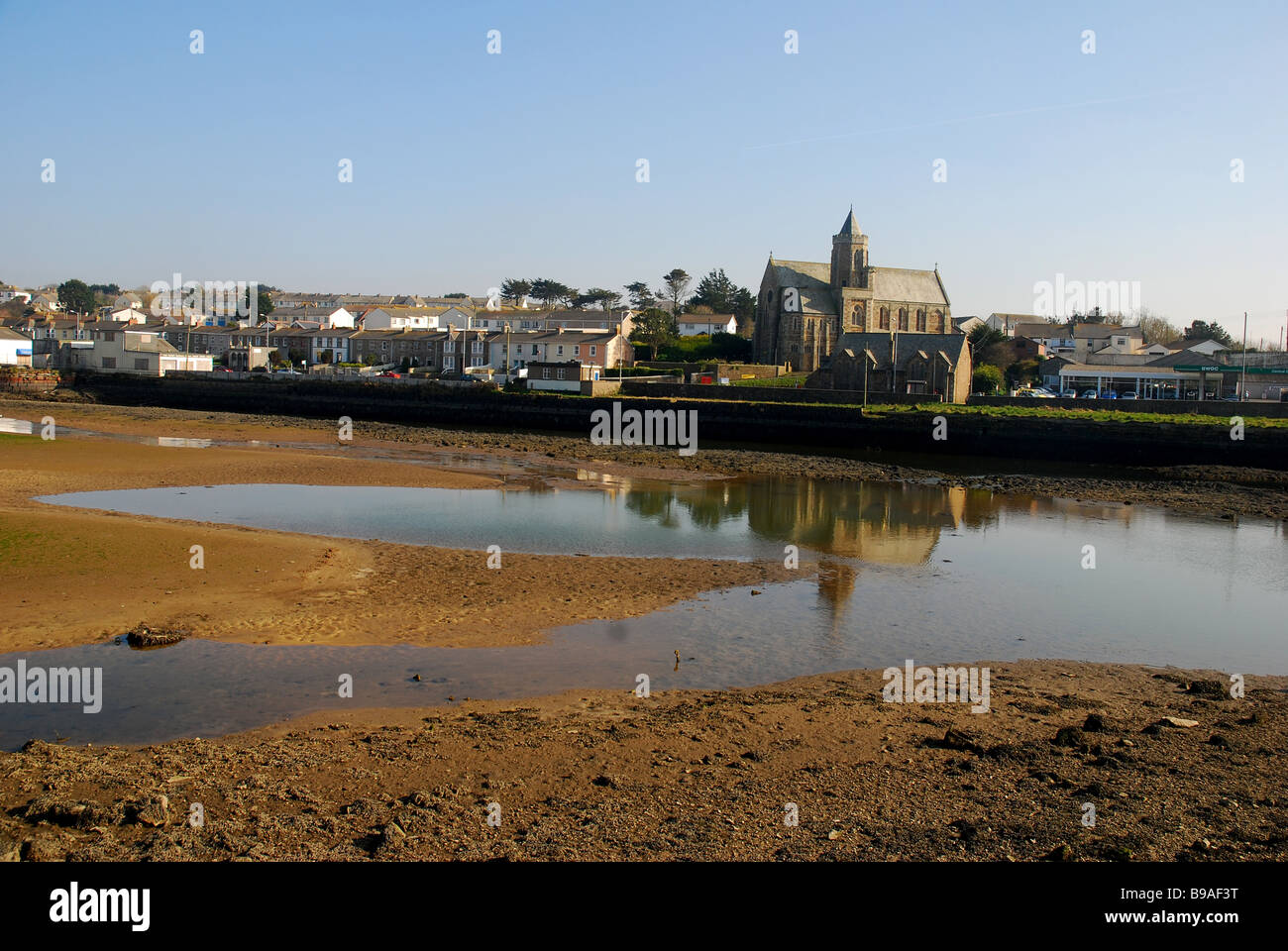 Looking over at Hayle church from the wildlife estuary, Hayle, Cornwall ...
