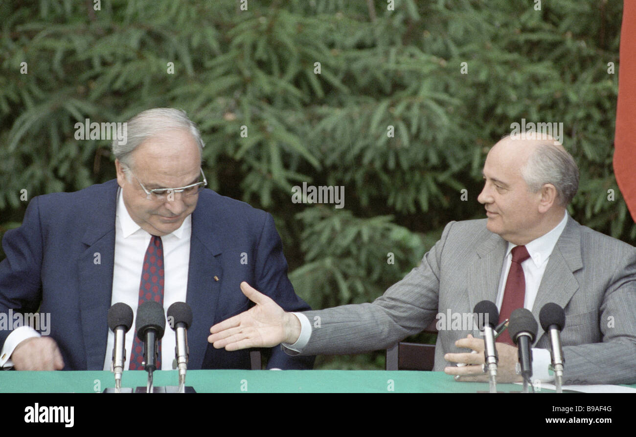 Soviet President Mikhail Gorbachev right and Federal Chancellor of ...