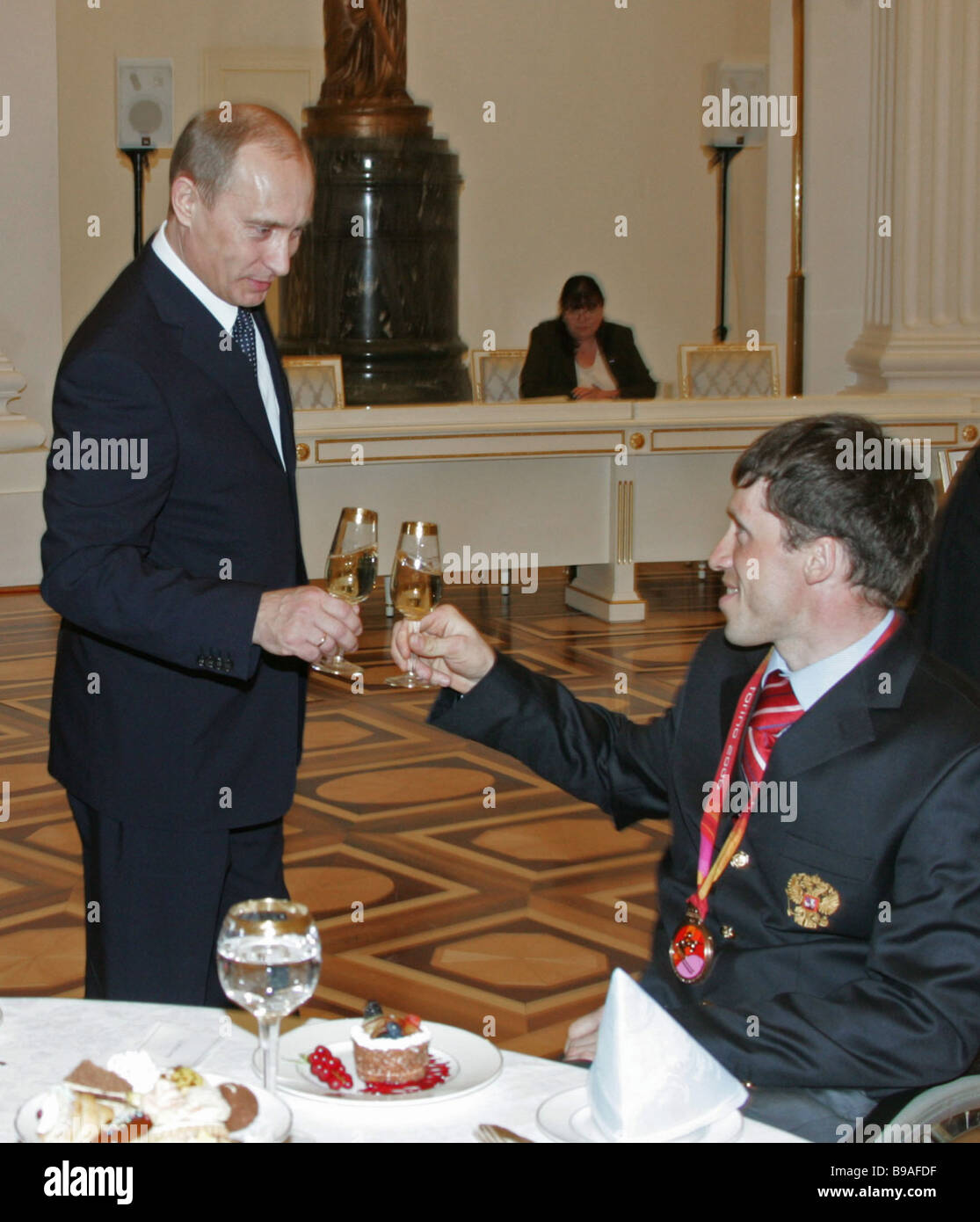Russian President Vladimir Putin left greeting winners of the 9th ...