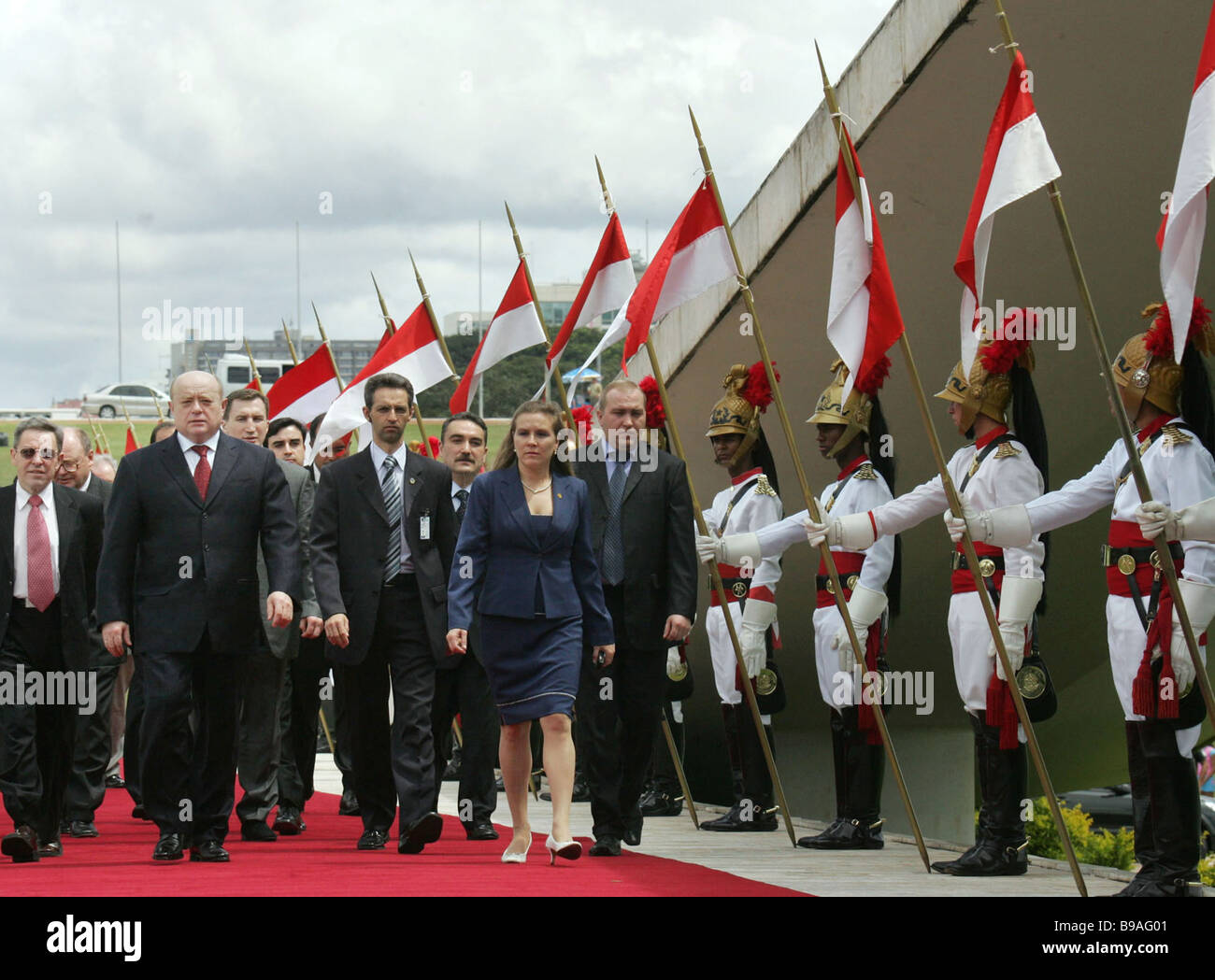 Russian Prime Minister Mikhail Fradkov second left arriving in Brazil ...