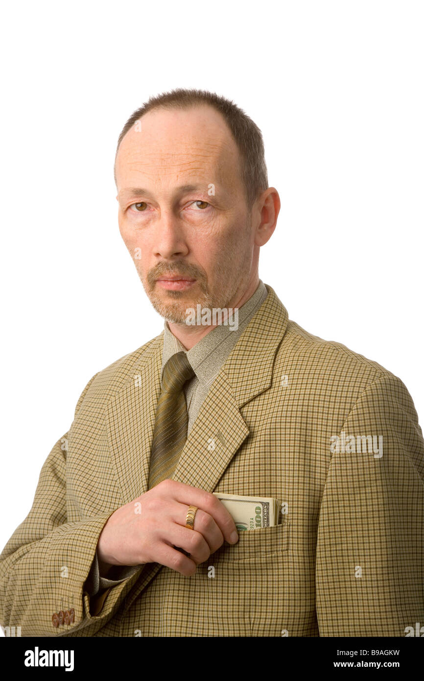 the businessman with money on white background Stock Photo - Alamy